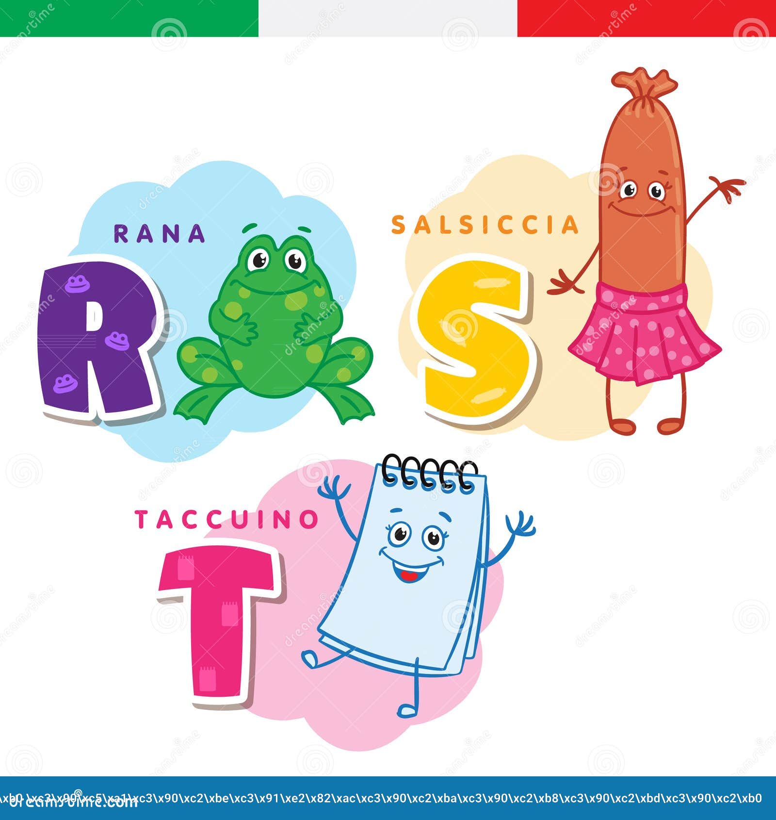 Italian Alphabet. Glasses, Tomato, Picture. Vector Letters And ...