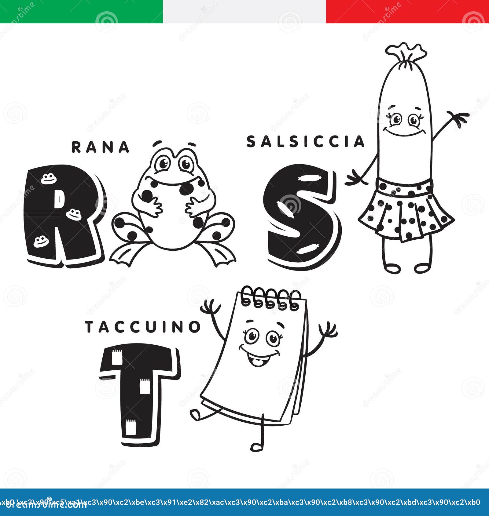 Italian Alphabet. Glasses, Tomato, Picture. Vector Letters And ...