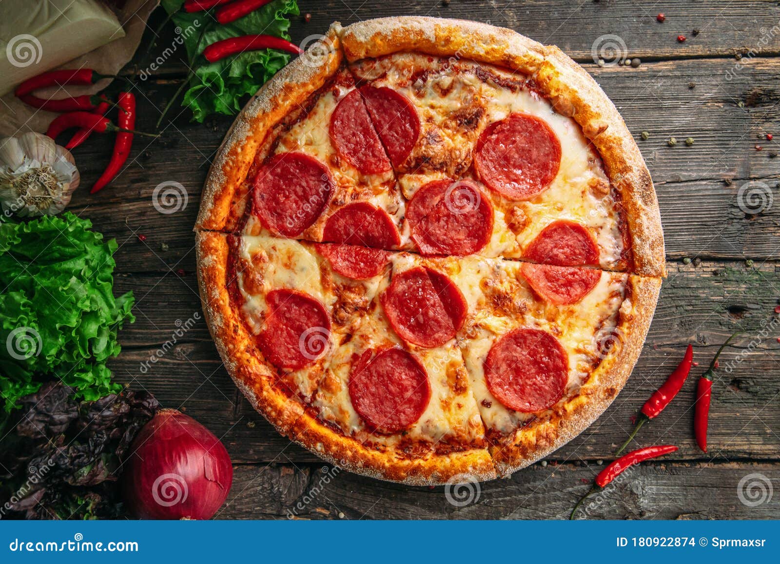 Italian Appetizing Pizza Pepperoni with Salami Stock Photo - Image of ...