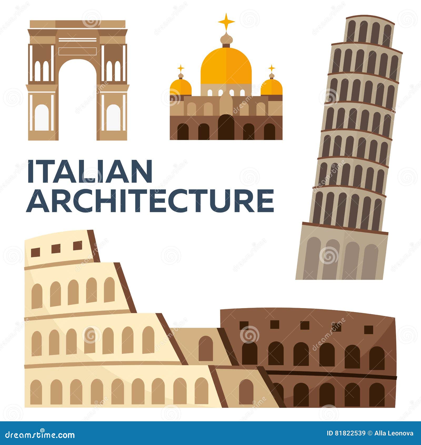 Italian Architecture. Modern Flat Design. Vector Illustration. Stock ...