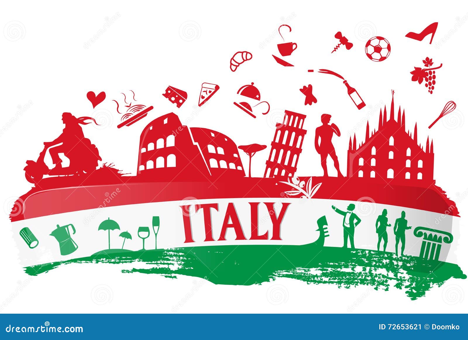 Italian Background with Silhouette Symbol Set Stock Vector ...