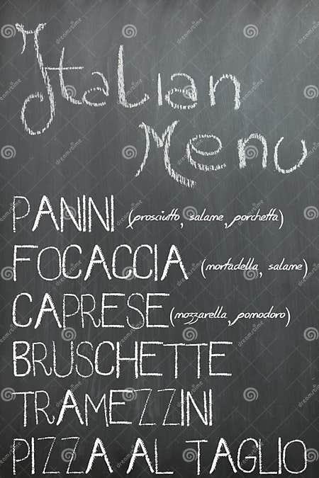 Italian Bar Menu on a Chalkboard Stock Image - Image of italy, pizza ...
