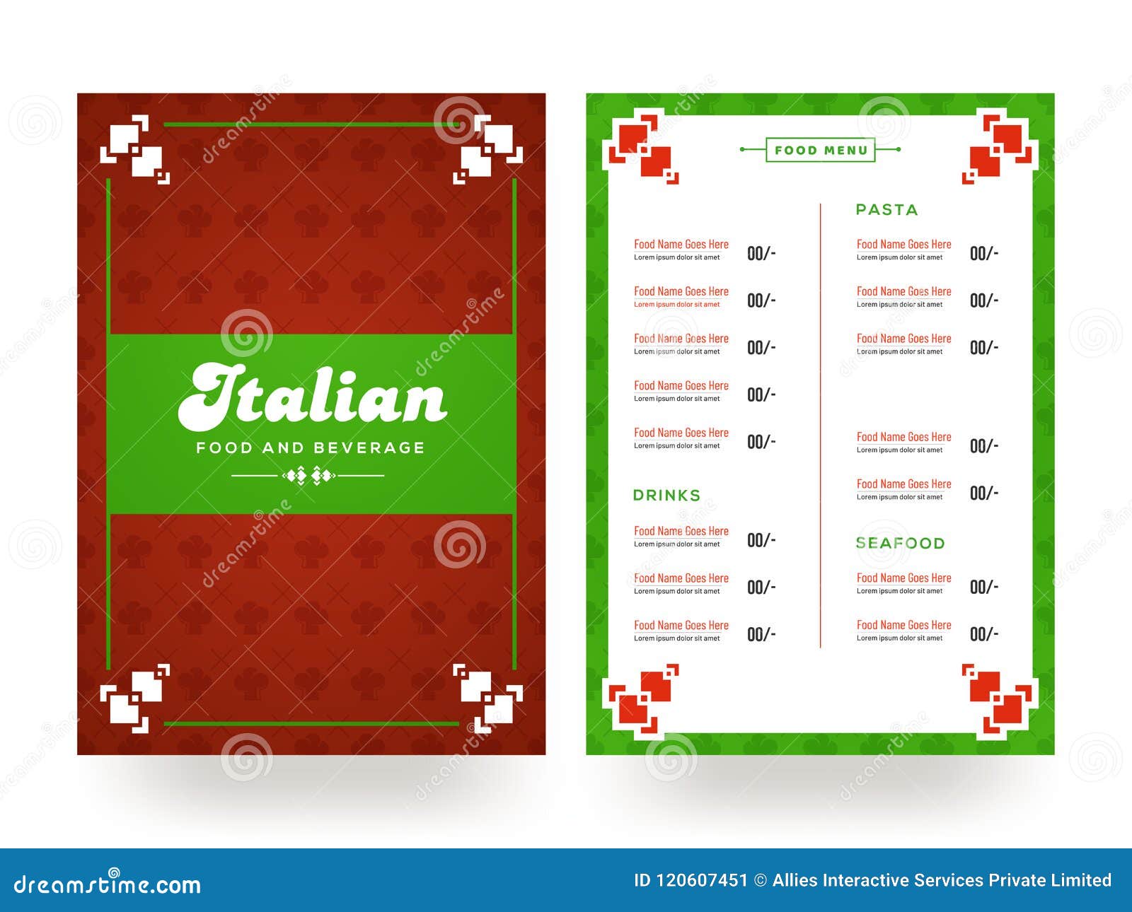Italian Beverage and Food Menu Card Design. Stock Illustration ...