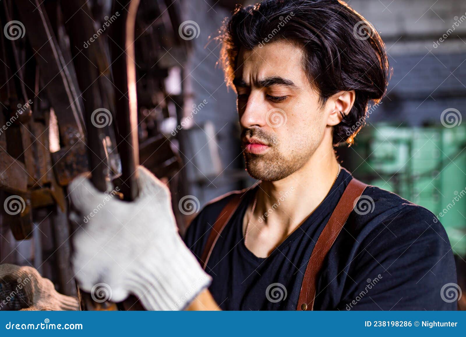Italian Brunette Man Blacksmith Working in the Workshop Stock Photo ...
