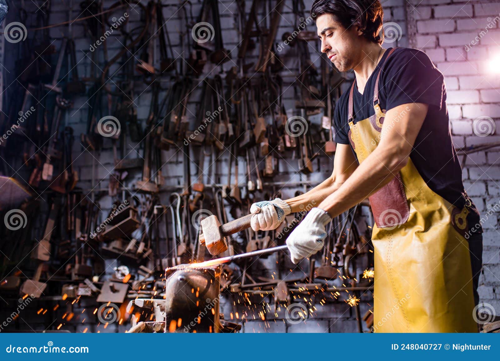 Italian Brunette Man Blacksmith Working in the Workshop Stock Image ...