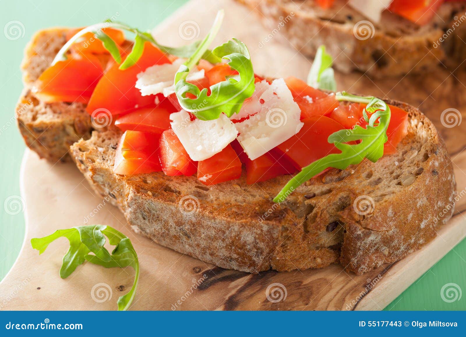 Italian Bruschetta with Tomatoes Parmesan Rucola Stock Image - Image of ...