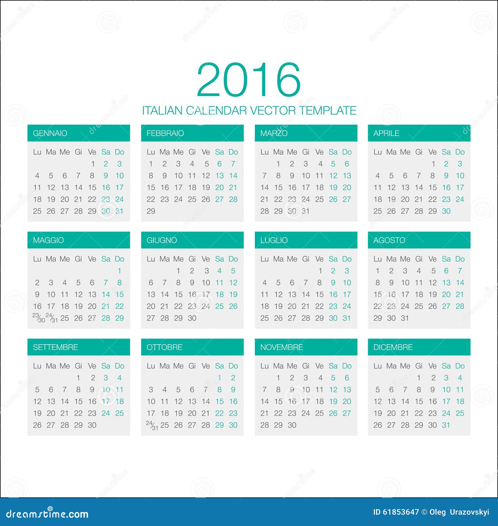 Italian Calendar Vector 2016 Stock Illustration - Illustration of italy ...