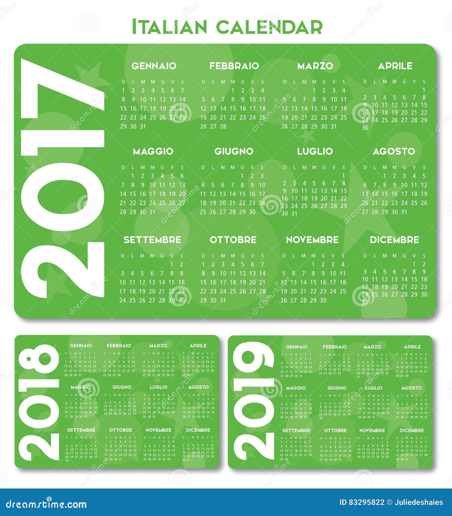 Italian Calendar 2017-2018-2019 Vector Stock Vector - Illustration of ...