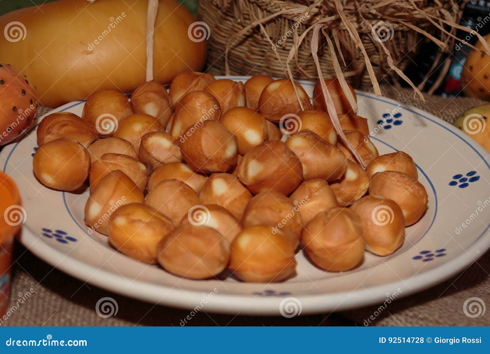 Italian Cheese Smoked Scamorza in White Dish Stock Photo - Image of ...