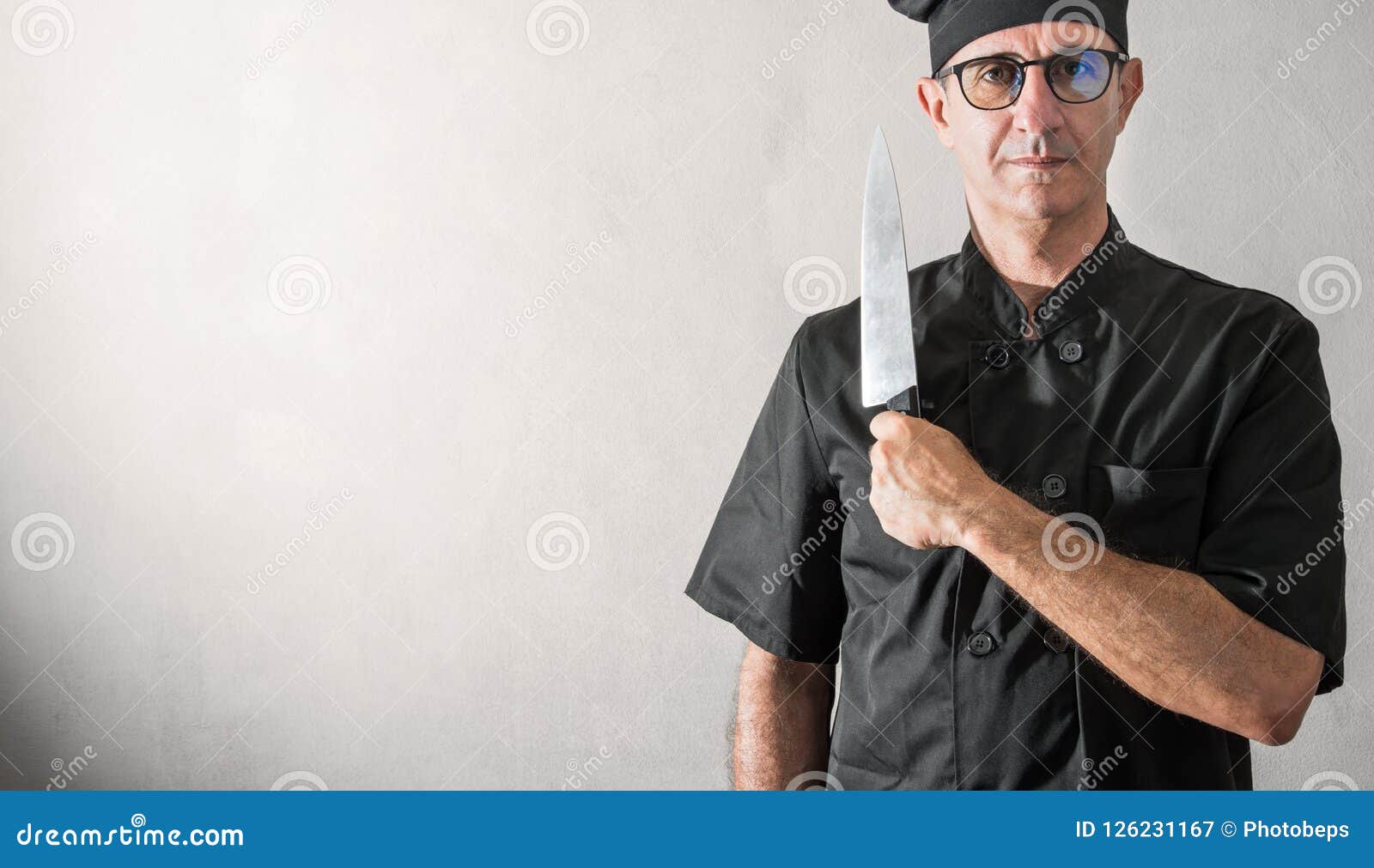 Italian Chef with Big Knife Stock Image - Image of apron, black: 126231167