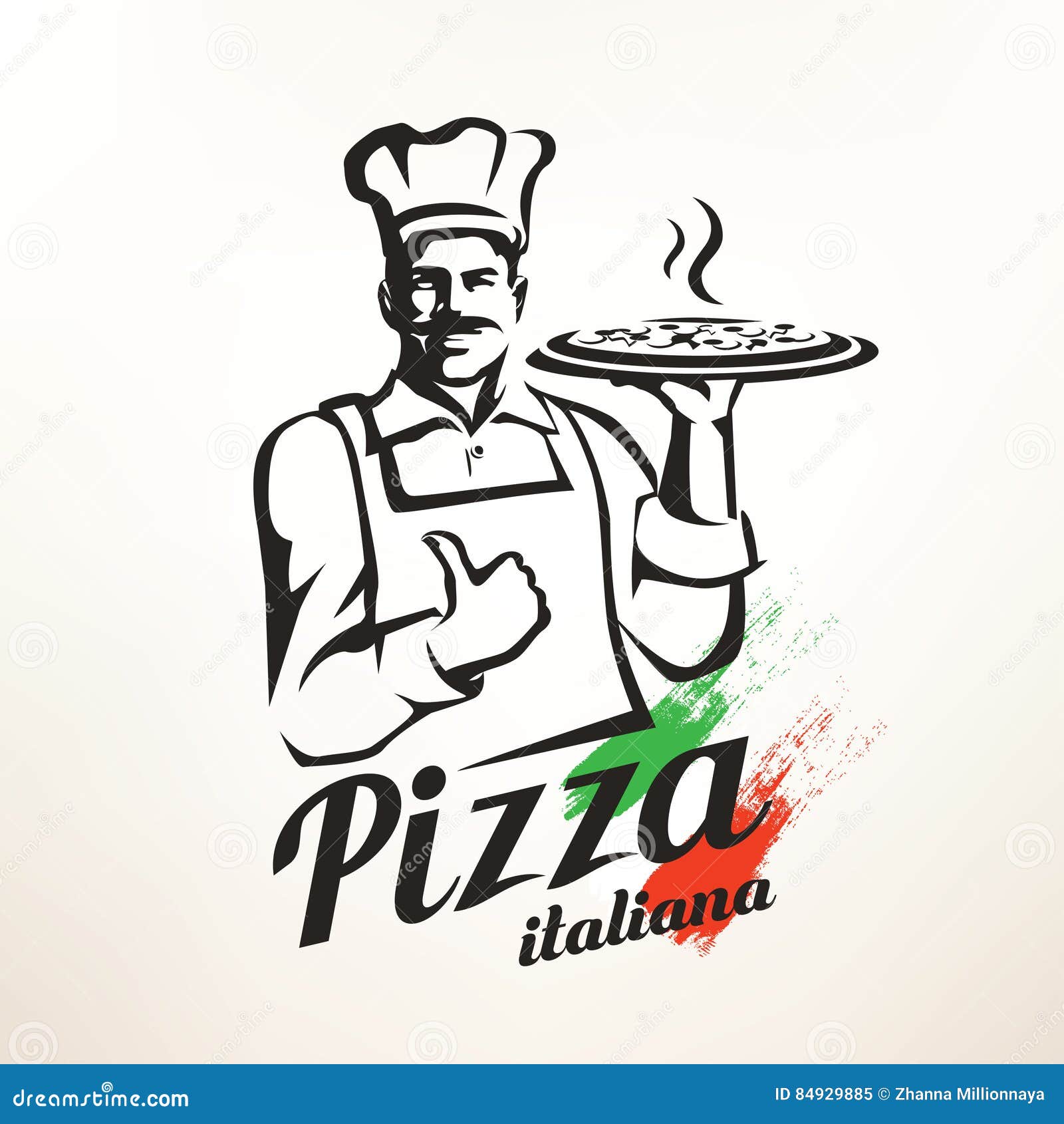 Italian chef holding pizza stock vector. Illustration of italian - 84929885
