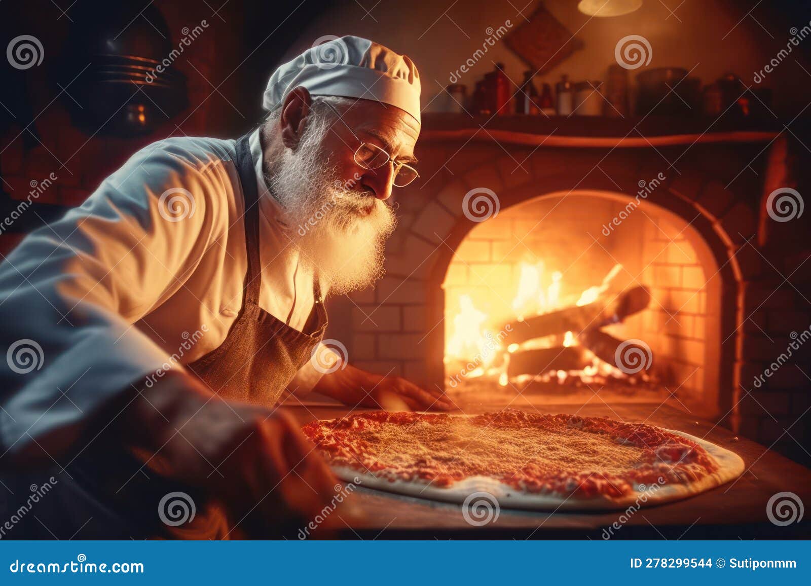 Italian Chef Making Pizza in the Front Traditional Oven with Ai ...