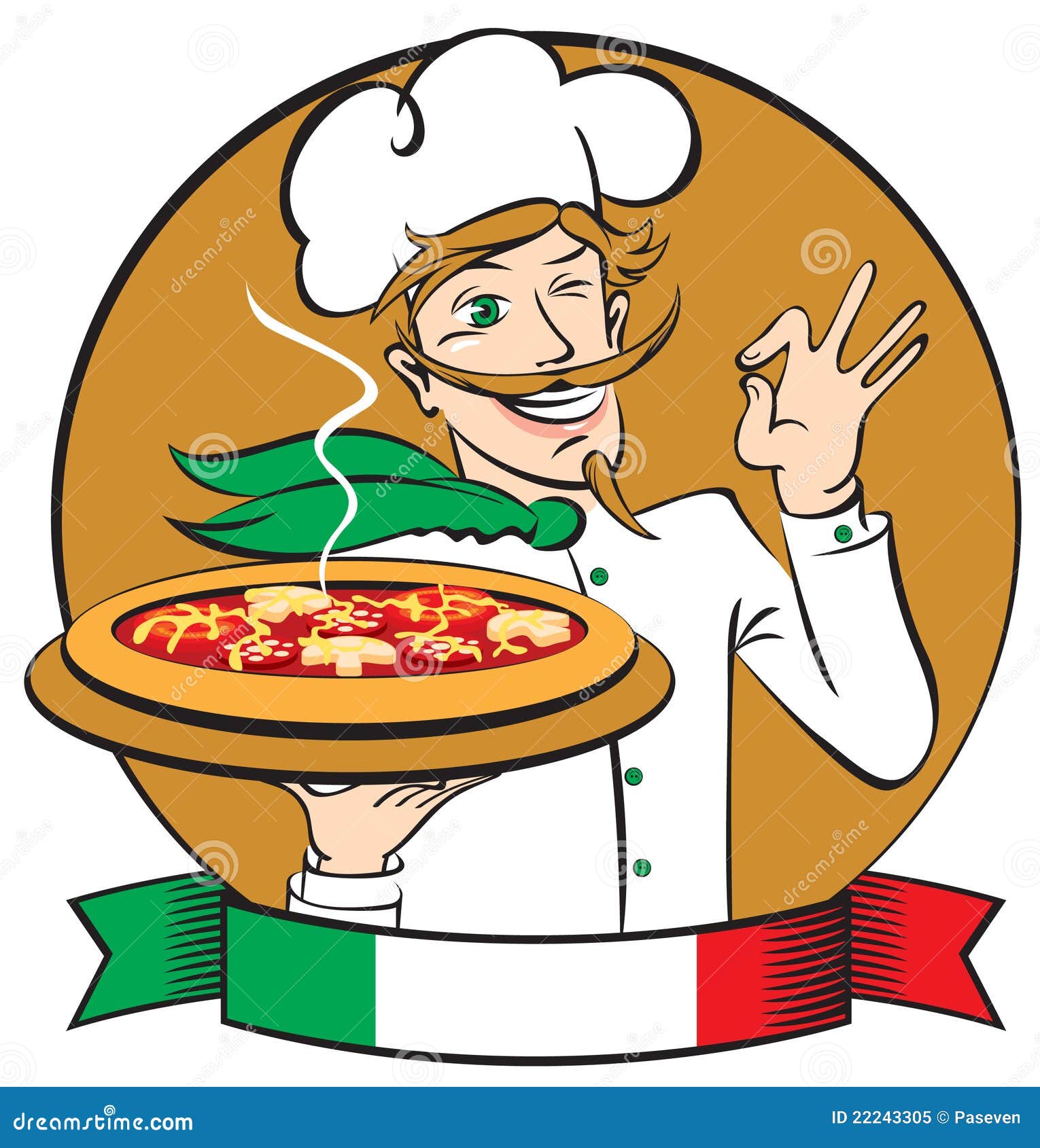 Italian chef with pizza stock vector. Illustration of italy - 22243305