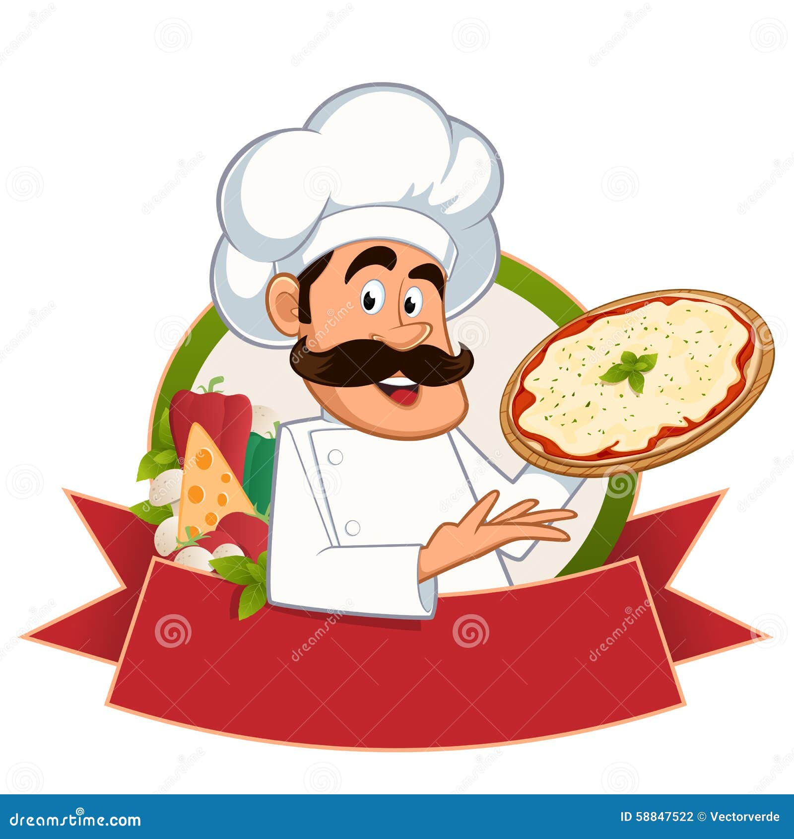 Italian chef stock vector. Illustration of serving, pizza - 58847522