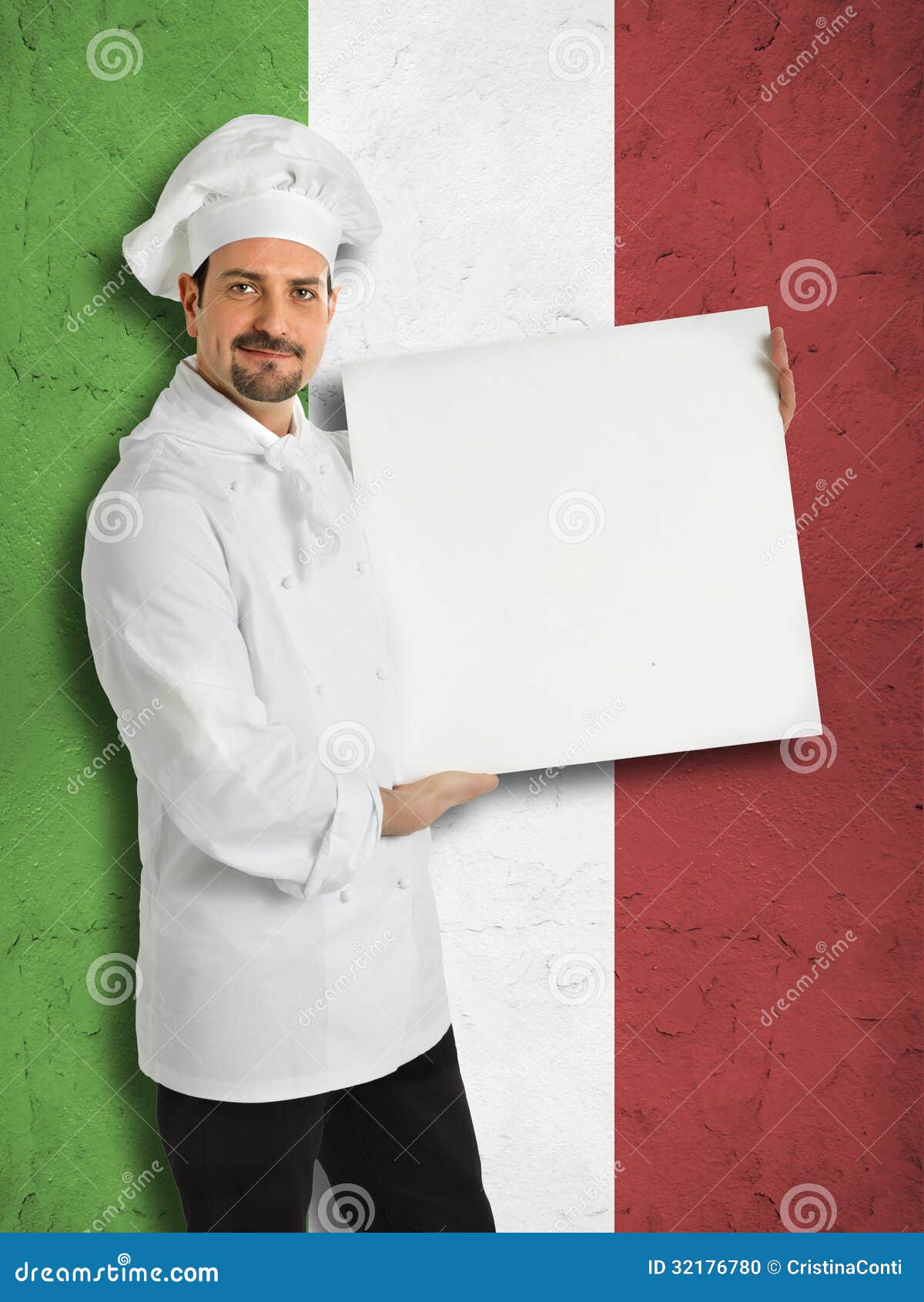 Italian Chef Showing the Menu Stock Photo - Image of posters, apron ...