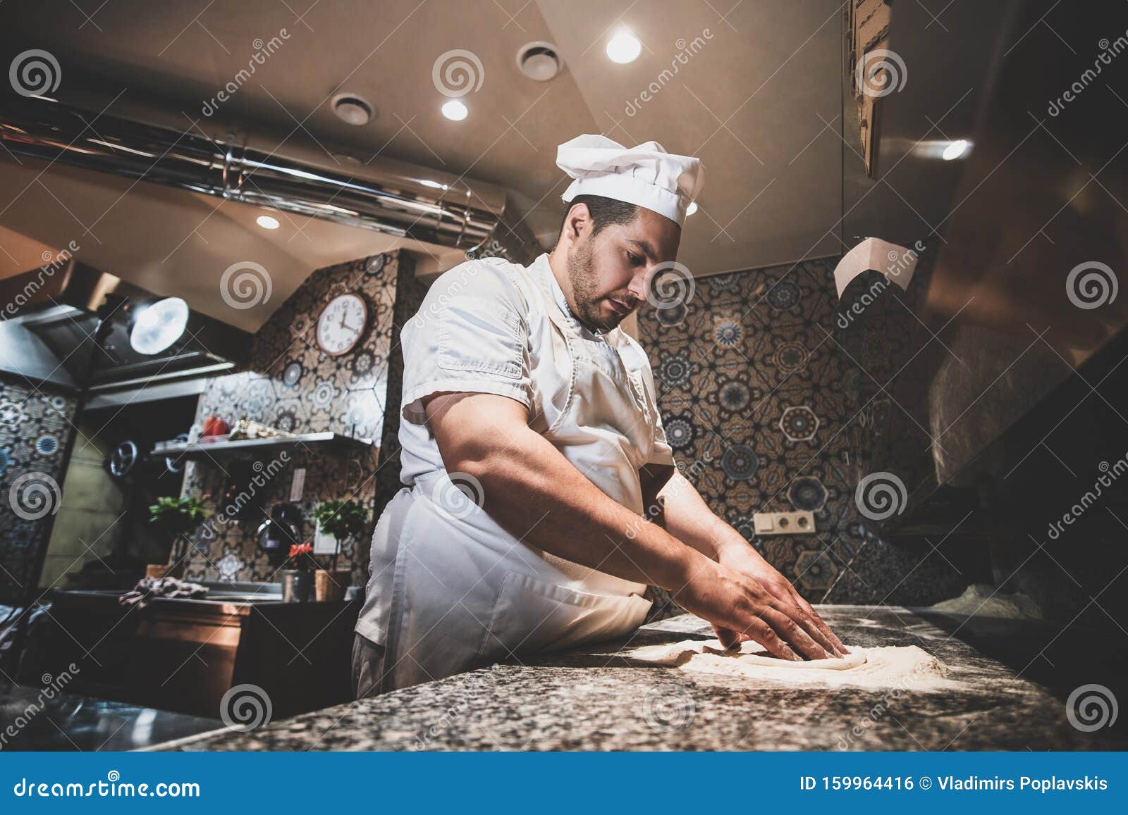 Chef is Making Pizza at the Restaurant Kitchen Stock Photo - Image of ...