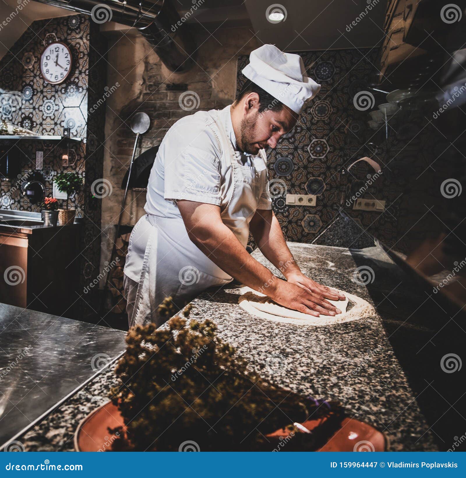 Chef is Making Pizza at the Restaurant Kitchen Stock Image - Image of ...