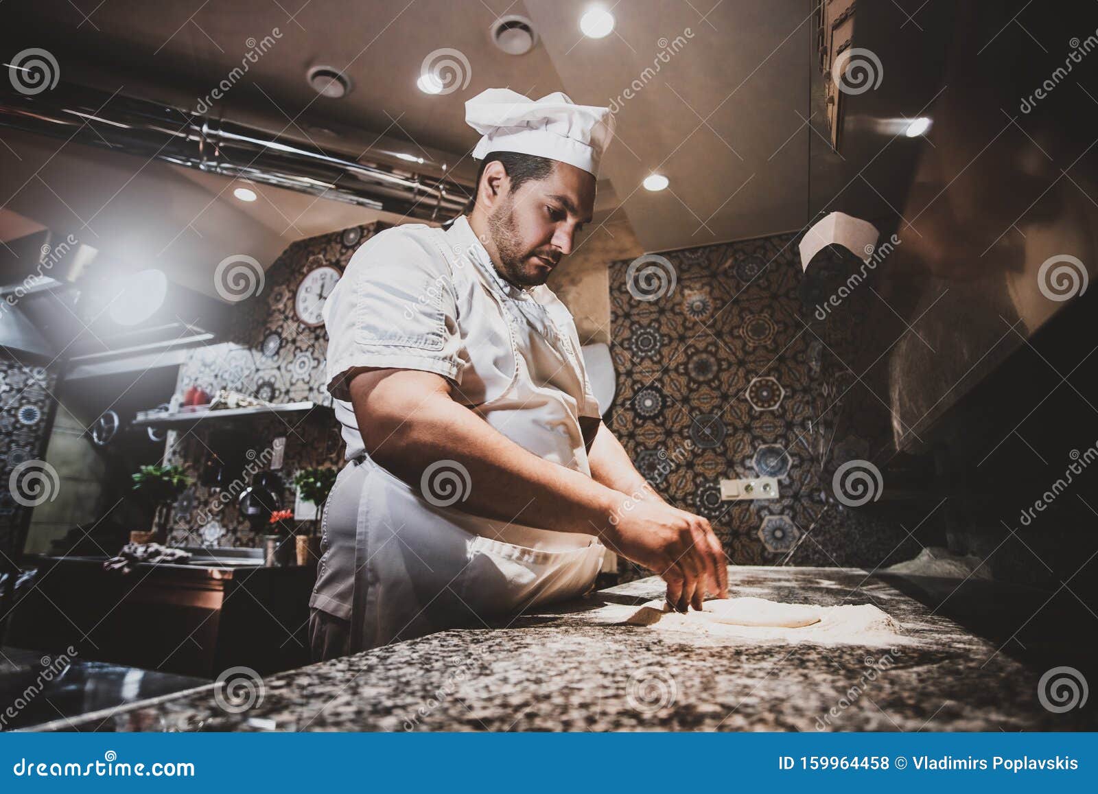 Chef is Making Pizza at the Restaurant Kitchen Stock Photo - Image of ...
