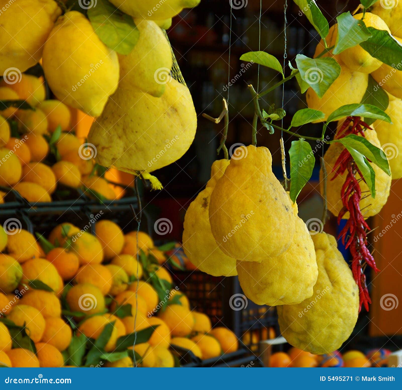Italian Citrus Fruit and Chiles on a Market Stall Stock Image - Image ...