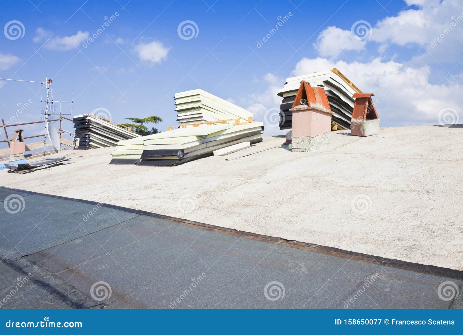 Italian Construction Site with Roof Covered with Thermal Insulation and ...
