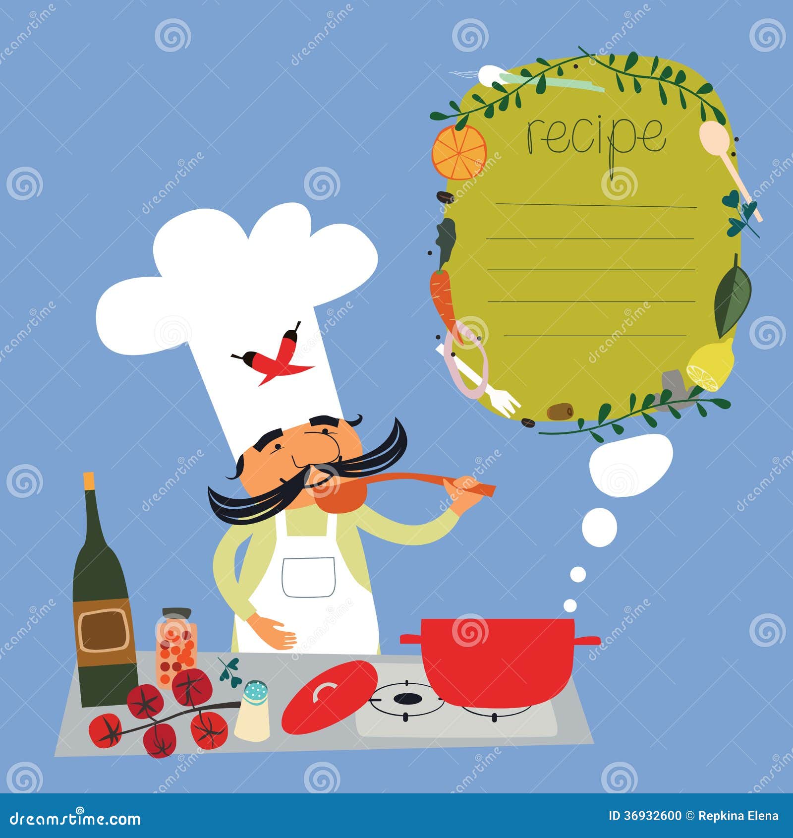 Italian Cook Illustration-recipe Design Stock Vector - Illustration of ...