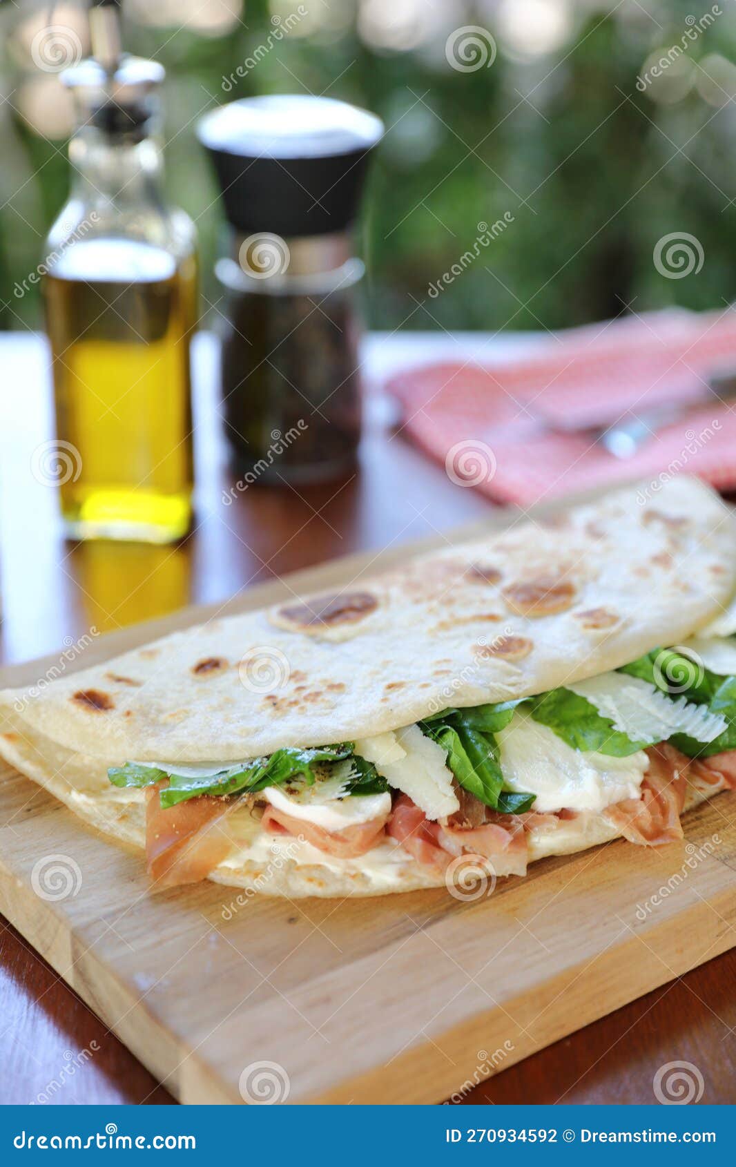 Italian Cuisine , Piadina with Italian Ham and Cheese in Closeup Stock ...