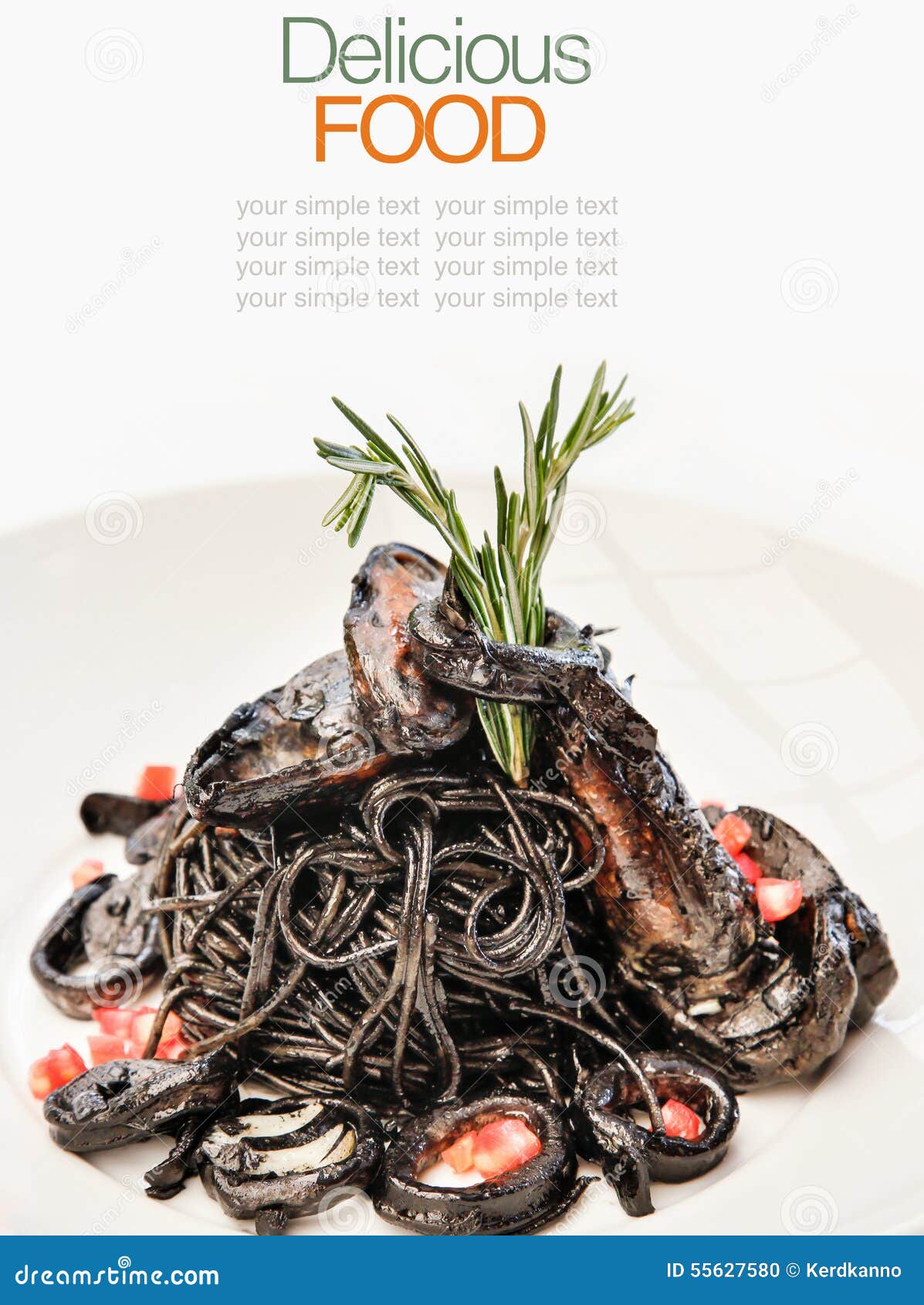 Italian Cuisine Squid Ink Spaghetti Stock Photo - Image of basil, prawn ...