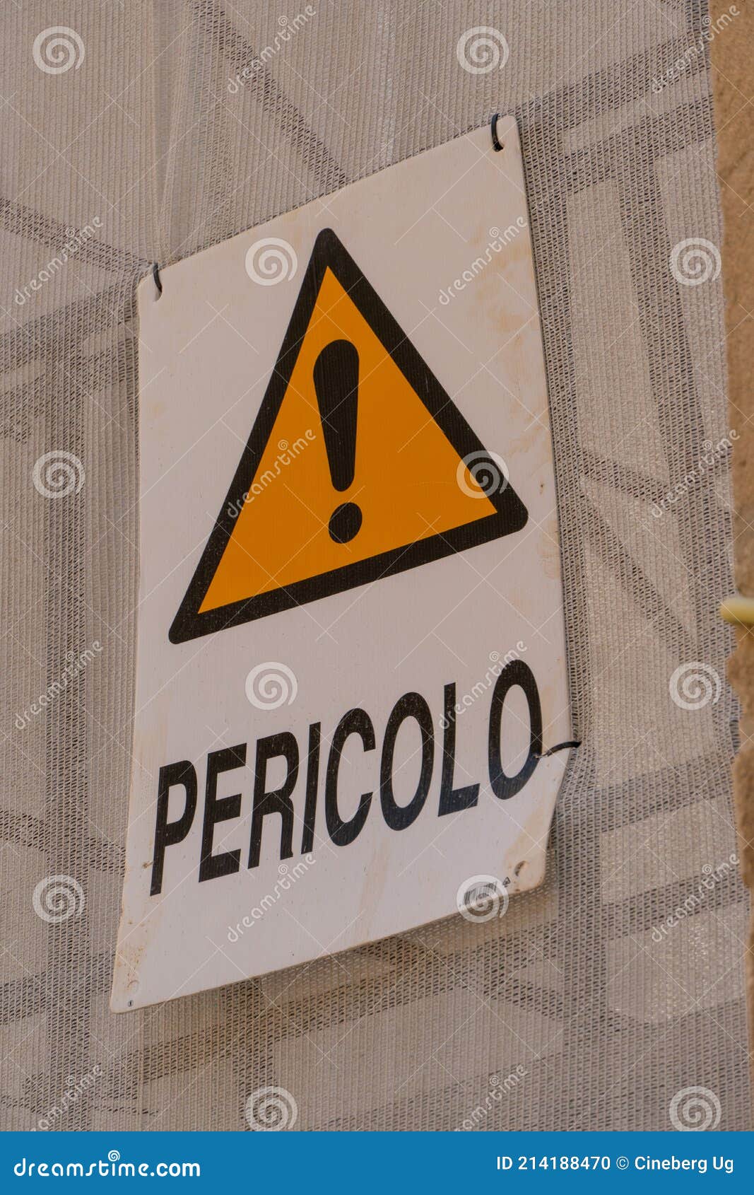 Italian danger sign stock photo. Image of triangle, symbol - 214188470