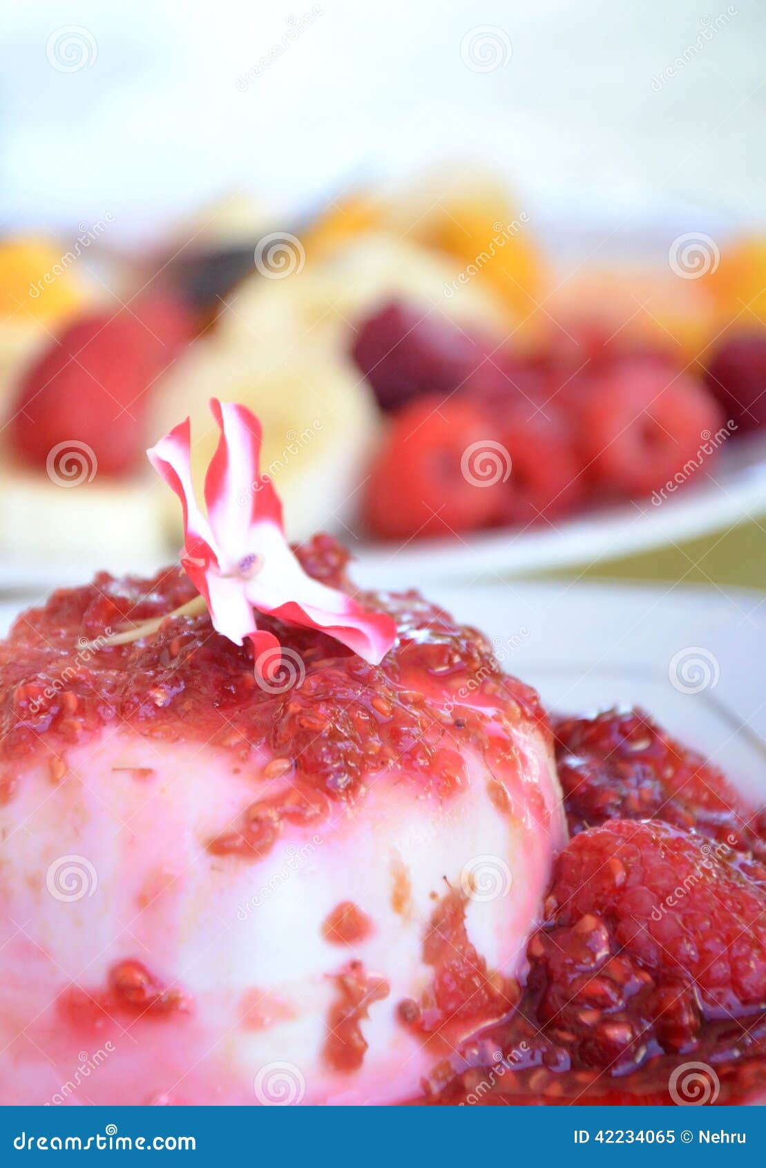 Italian Dessert Panna Cotta with Raspberry Stock Image - Image of ...