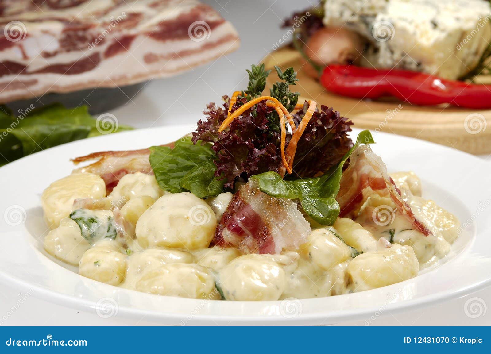 Italian Dumplings Carbonara Stock Photo - Image of baked, horizontal ...