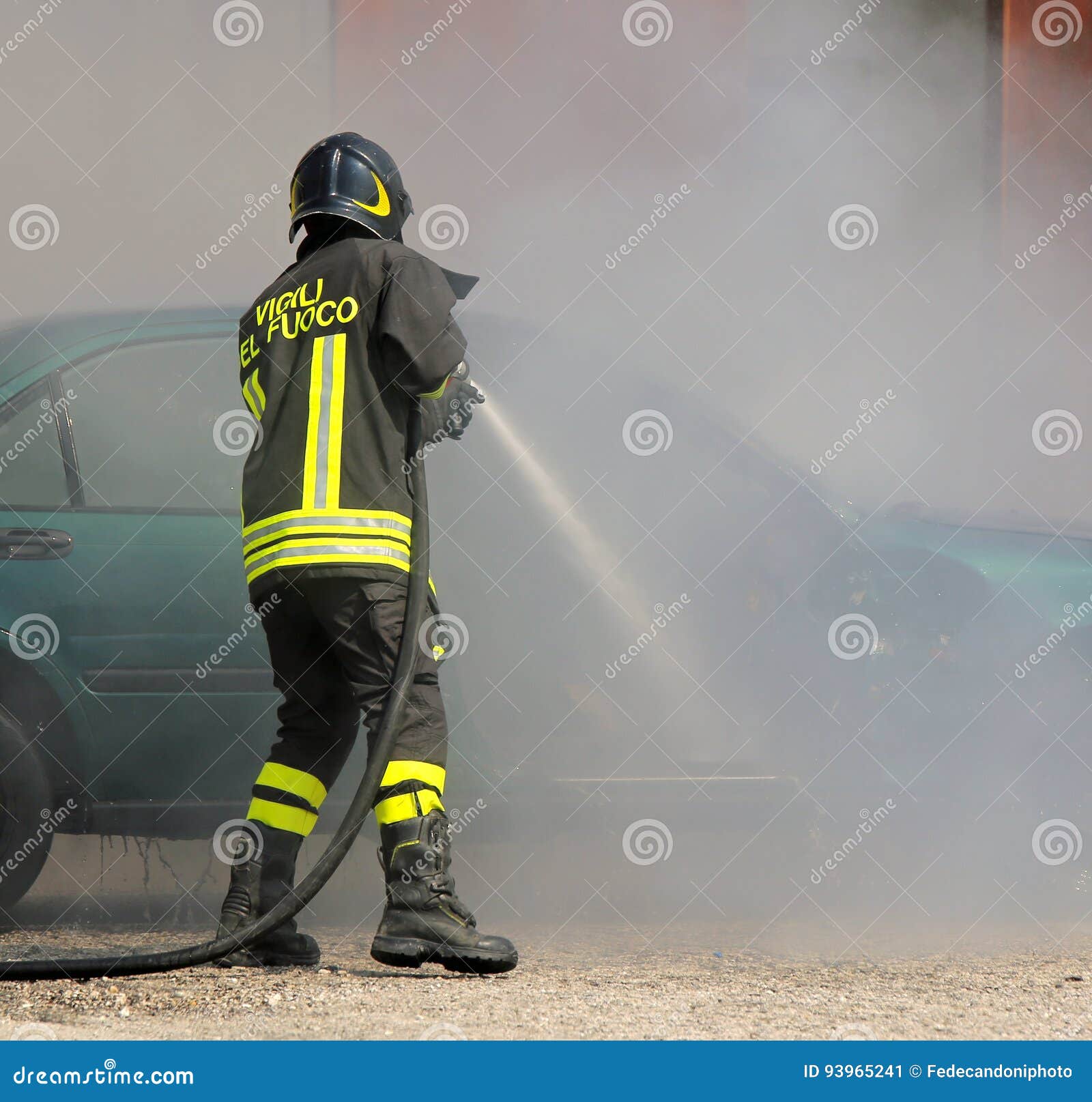 Italian Fireman While Breaks The Glass Windshield Broken Car Royalty ...