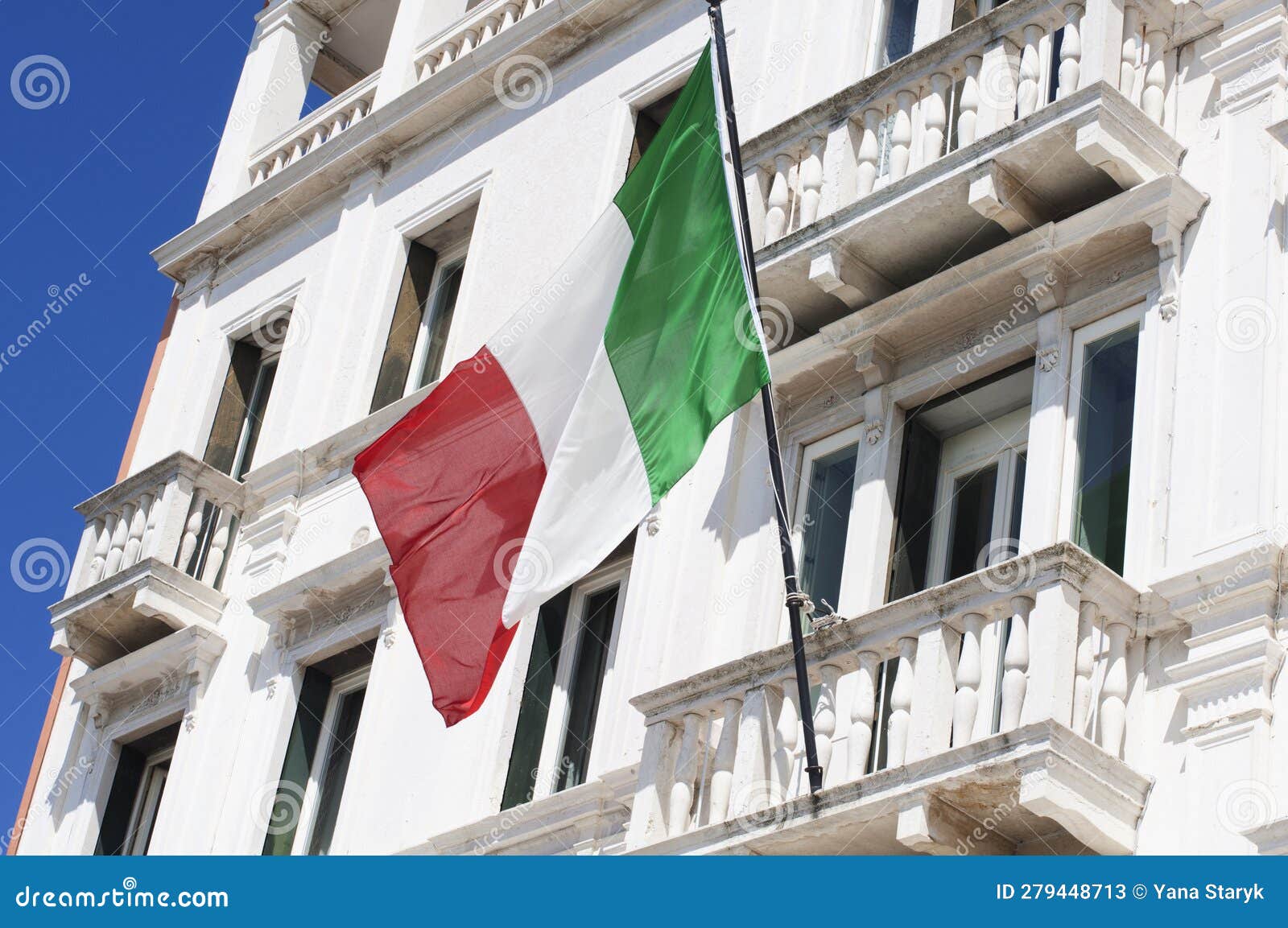 Italian flag on balcony stock image. Image of white - 279448713