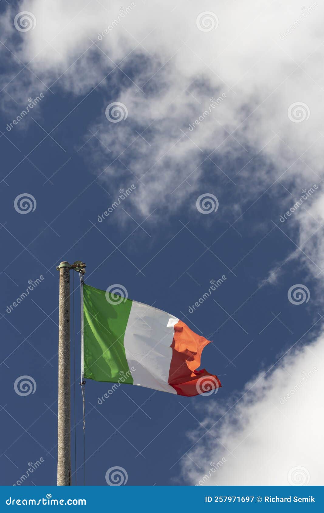 Italian Flag Blowing in the Wind in the Blue Sky Stock Image - Image of ...