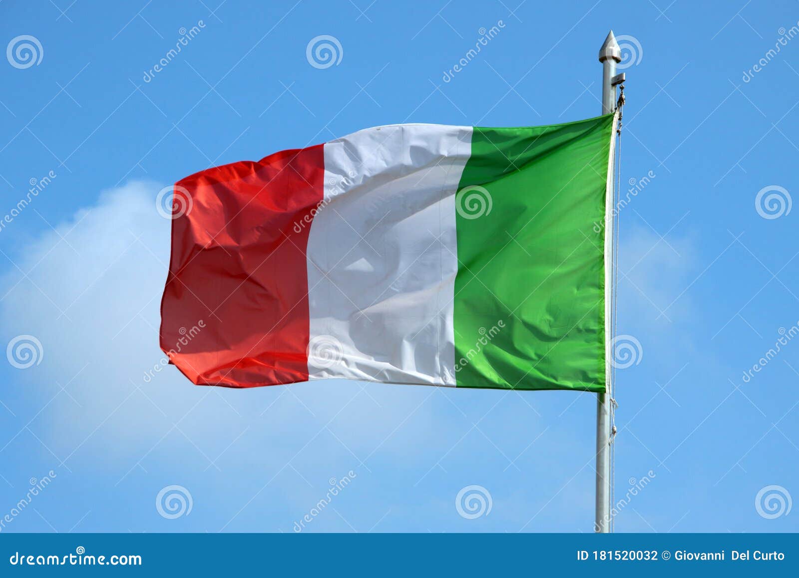 Italian Flag Flying with Blue Sky and Clouds Stock Photo - Image of ...