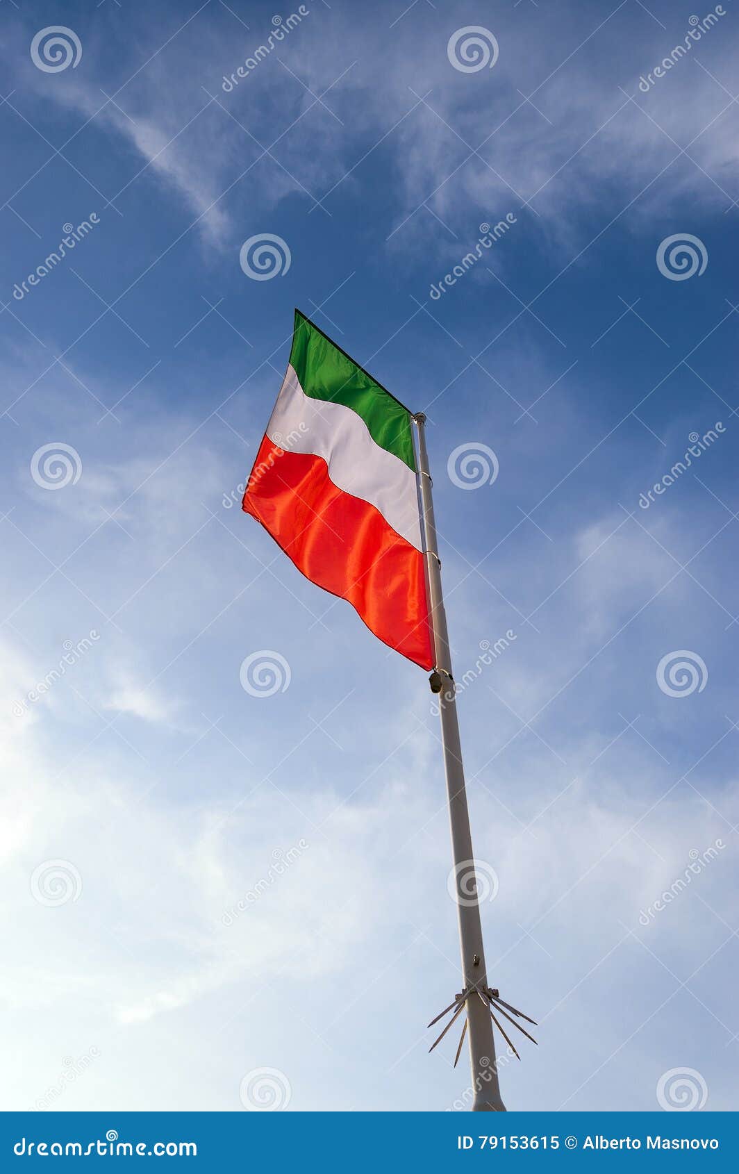 Italian Flag with Pole on Blue Sky with Clouds Stock Image - Image of ...
