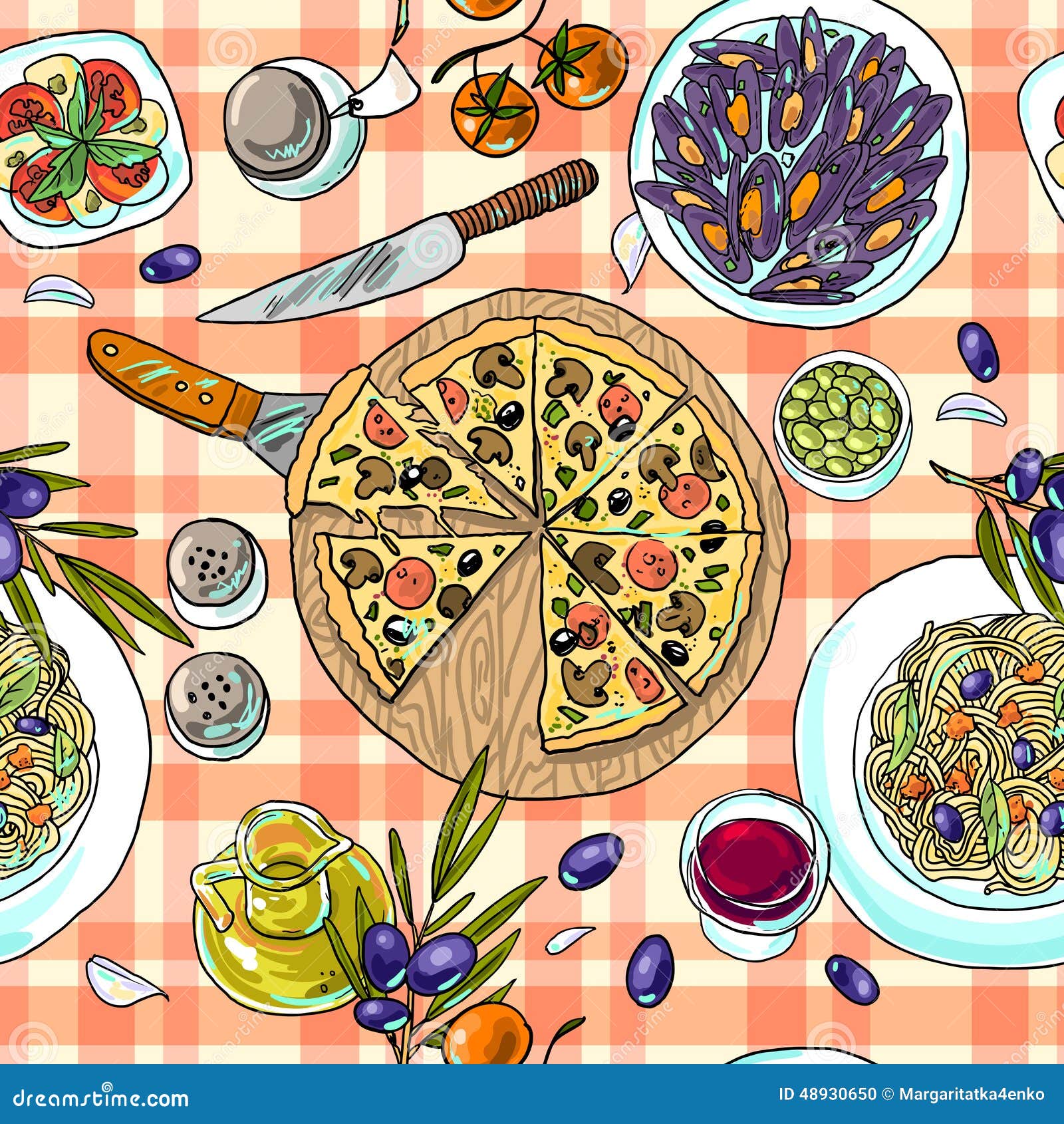 Italian food stock vector. Illustration of seafood, pepper - 48930650