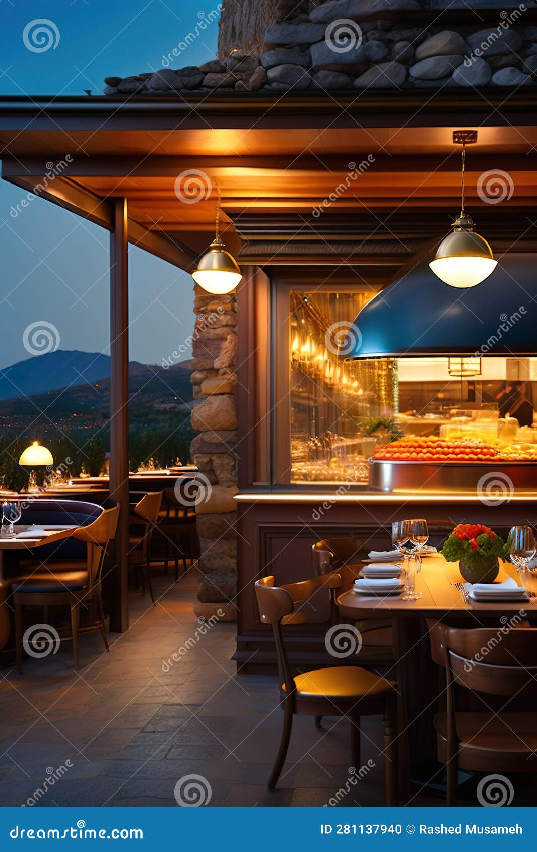 Italian Food in Public Restaurant Stock Illustration - Illustration of ...