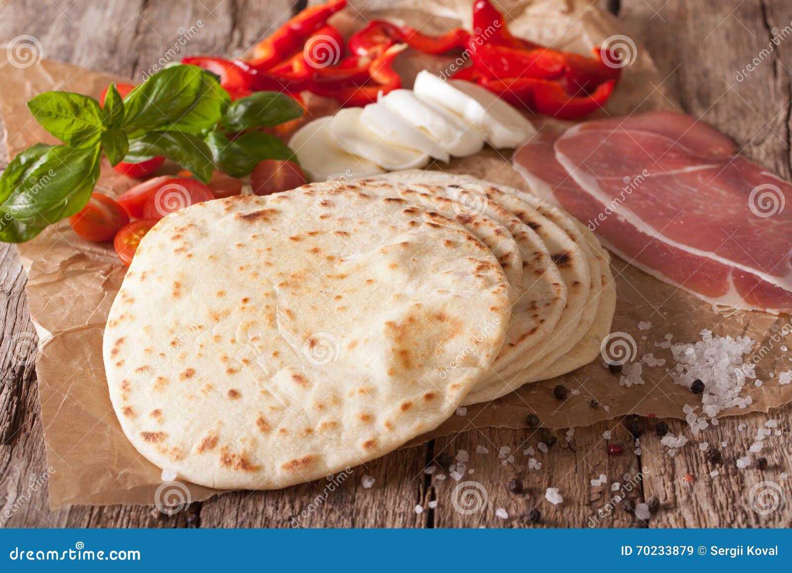 Italian Freshly Baked Flat Bread Piadina Close-up. Horizontal Stock ...