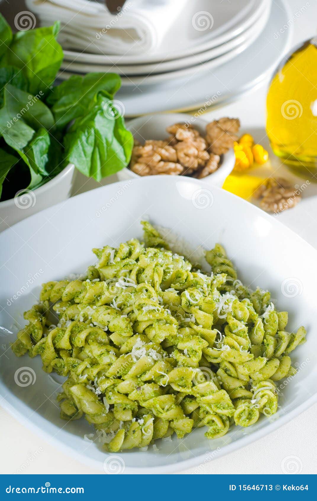 Italian Fusilli Pasta and Pesto Stock Image - Image of cuisine, macro ...
