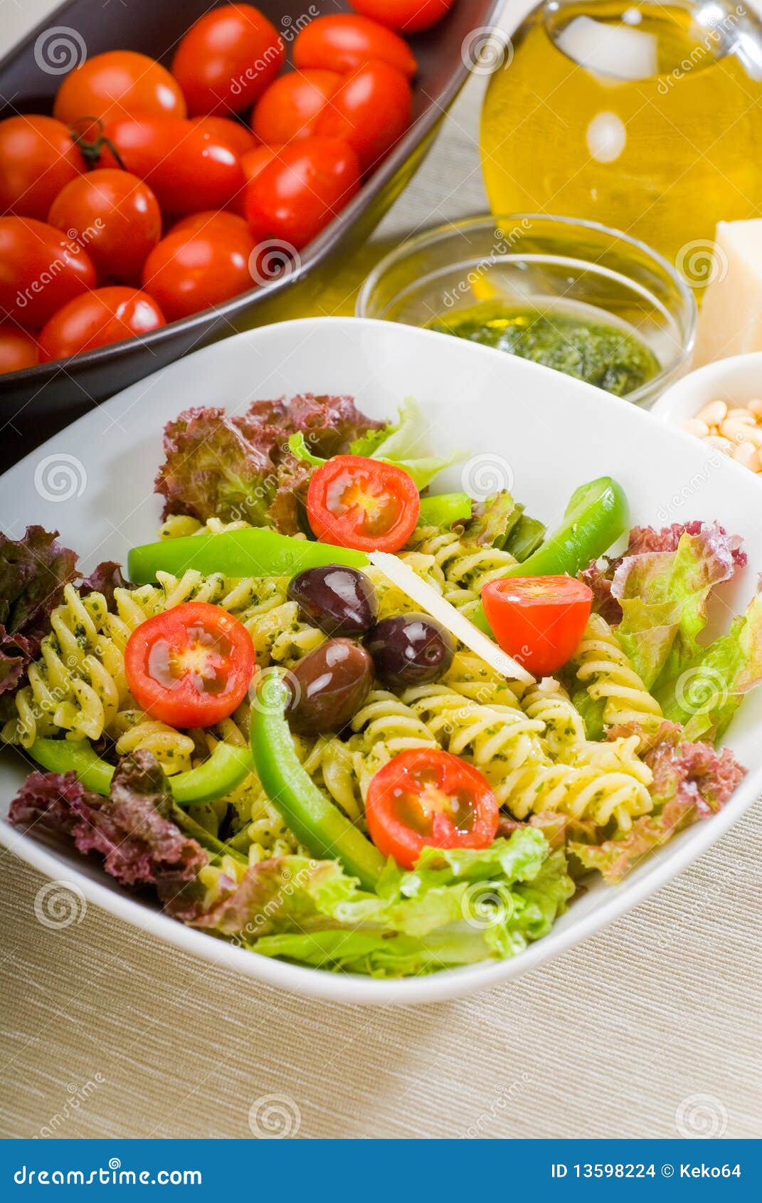 Italian Fusilli Pasta Salad Stock Photo - Image of dressing, garnish ...
