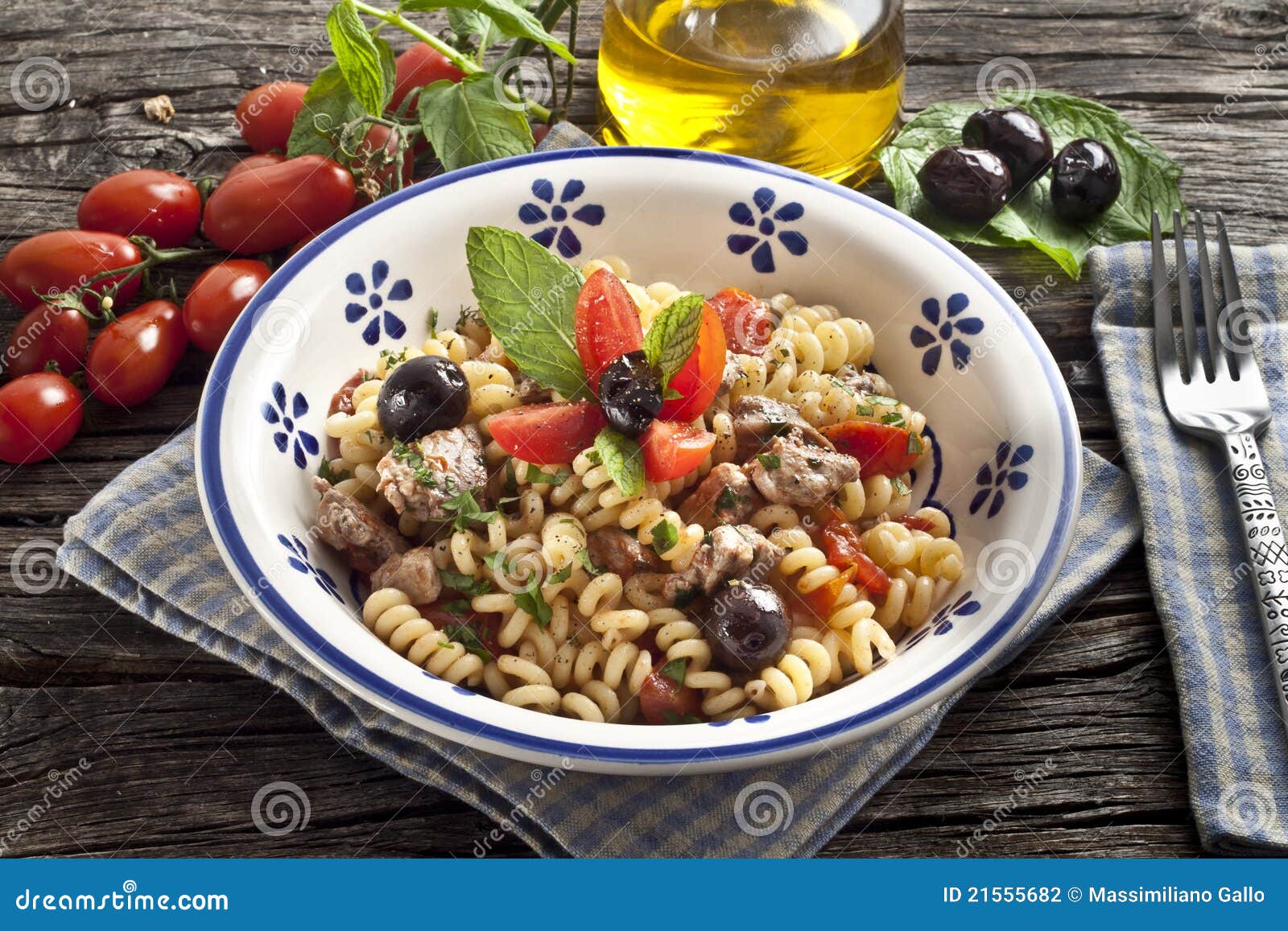 Italian Fusilli Pasta with Swordfish Stock Photo - Image of olives ...