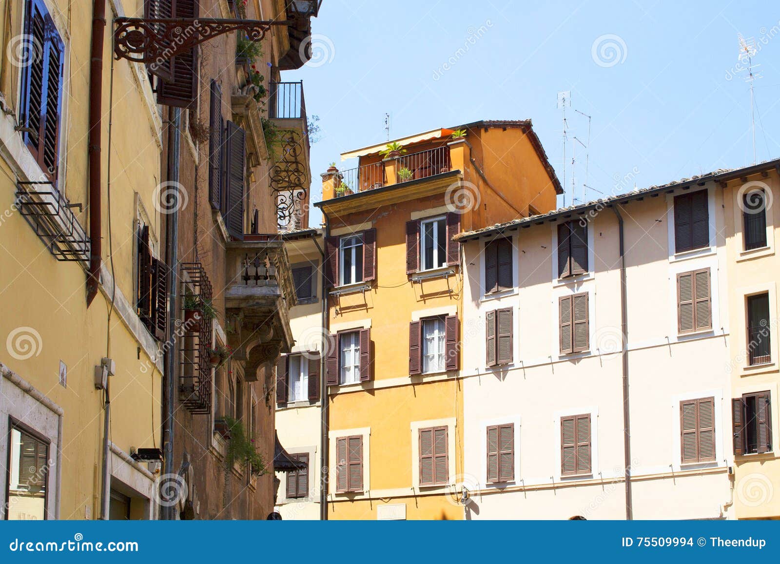 Italian houses in Rome stock photo. Image of iron, exterior - 75509994