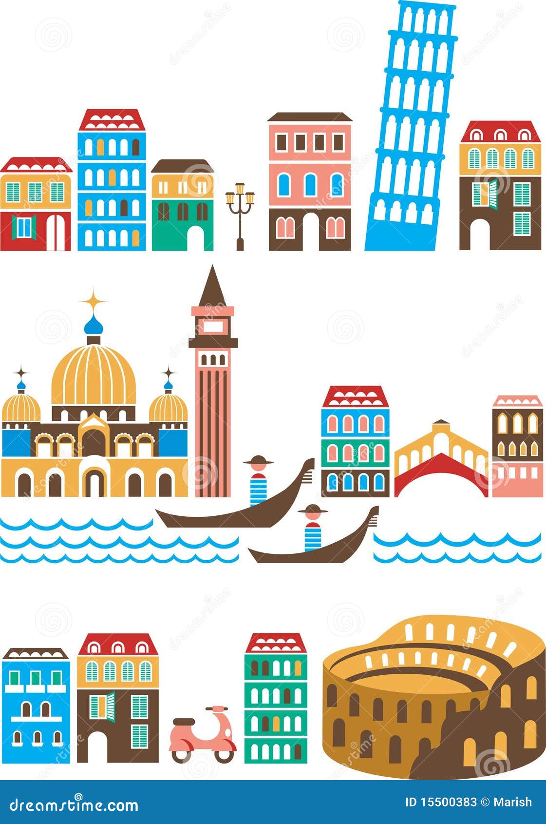 Italian Landmarks Cartoon Vector | CartoonDealer.com #15500383