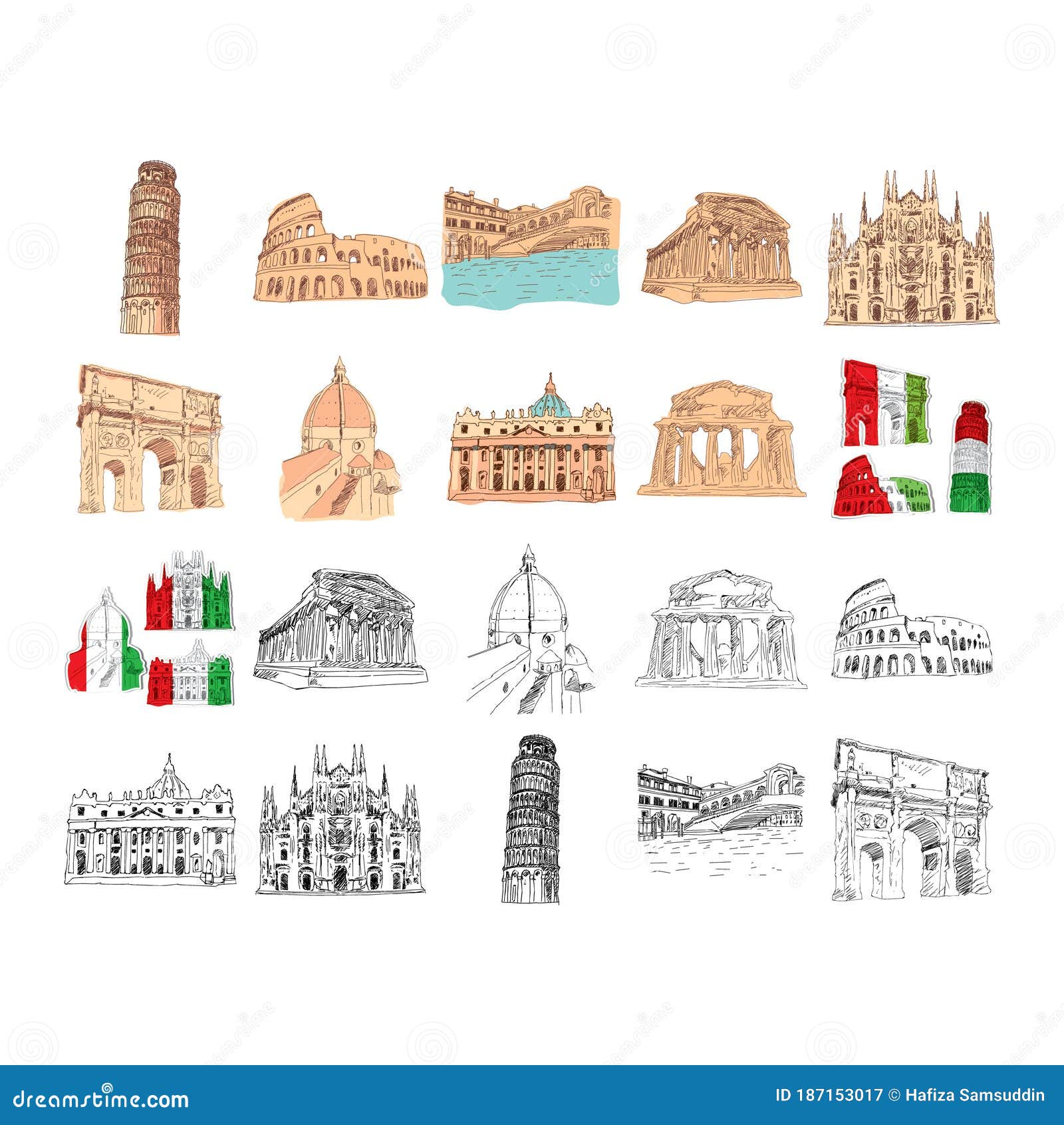 Italian Landmarks. Vector Illustration Decorative Design Stock Vector ...