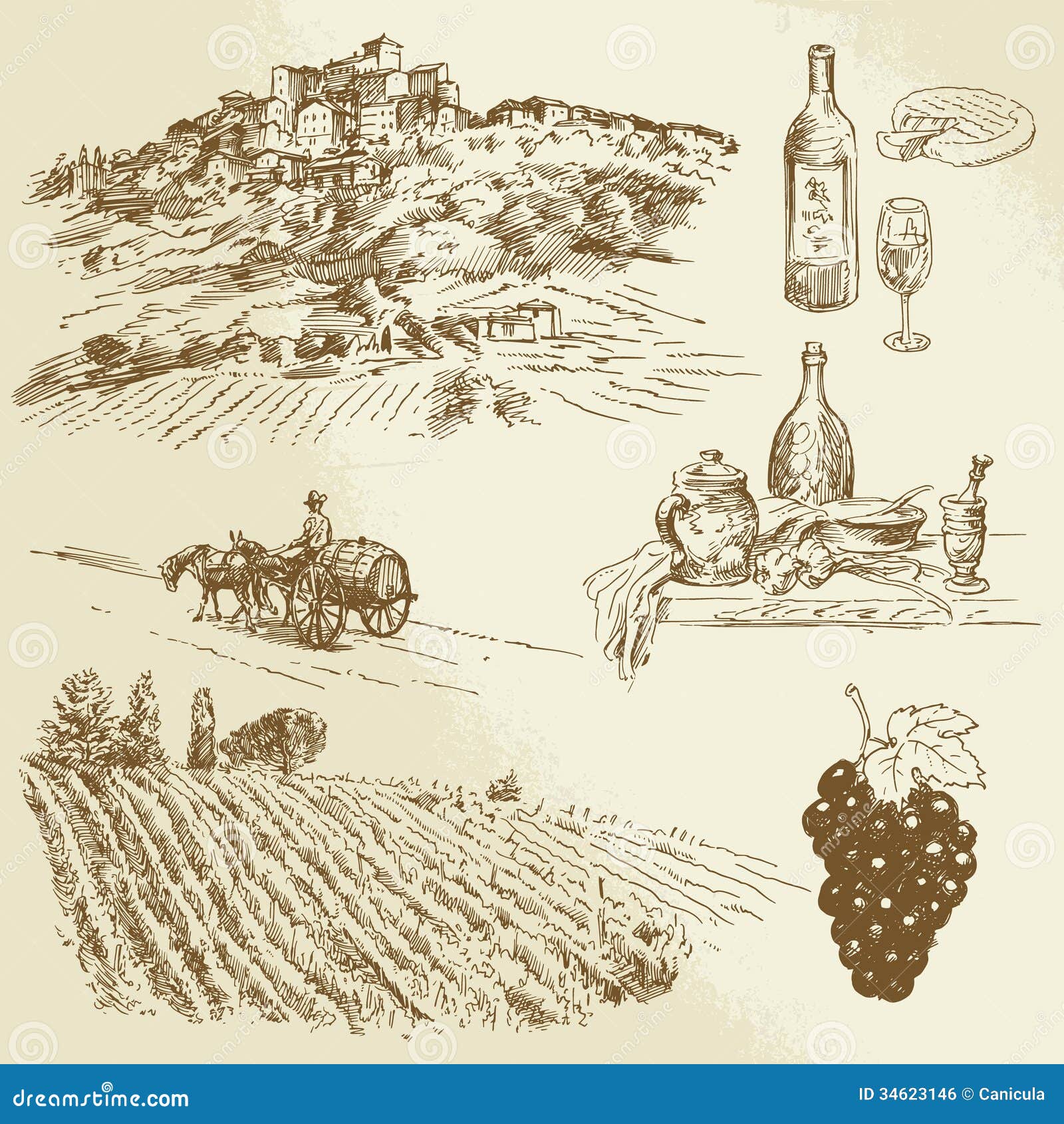 Italian Landscape, Vineyard Stock Vector - Illustration of food, label ...