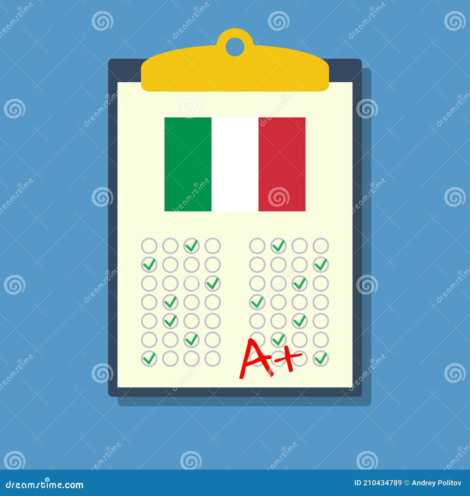Italian Language Final Exam Test with a Plus Grade, Flat Illustration ...