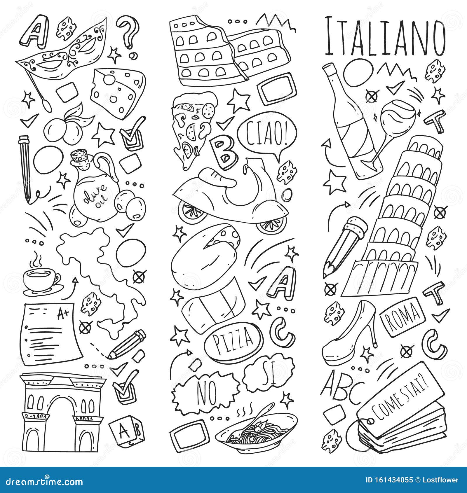 Italian Language Learning. Vector Pattern with Icons and National ...