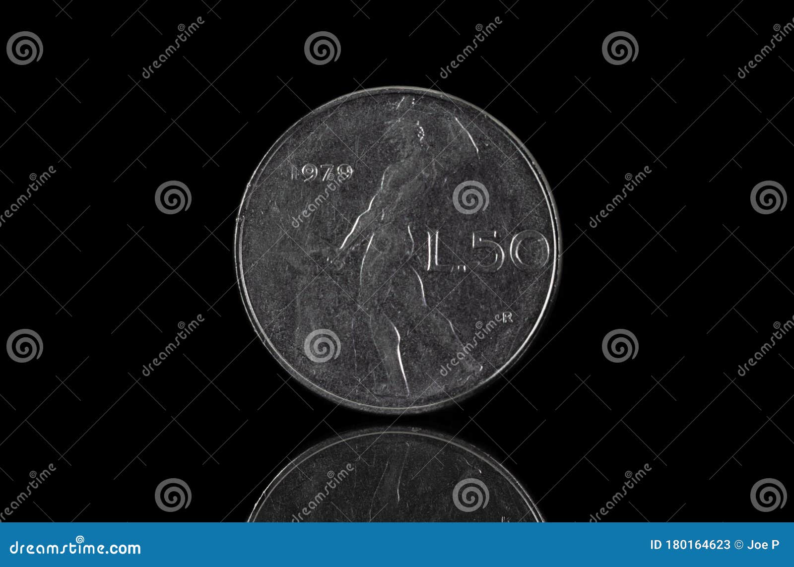 50 Italian Lira Coin from 1979 Isolated on Black Stock Image - Image of ...
