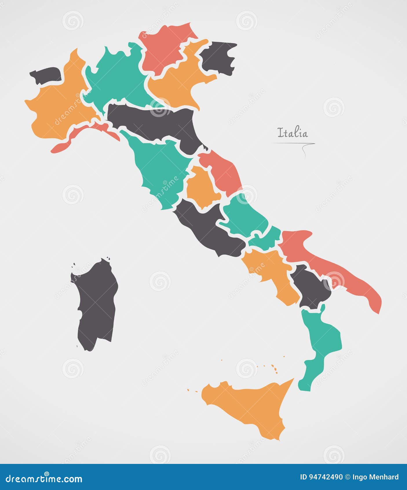 Italian Map With Regions And Modern Round Shapes Royalty-Free ...