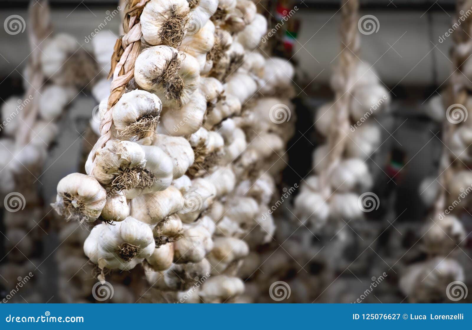 Italian Market Garlic String Hang Background Stock Image - Image of ...